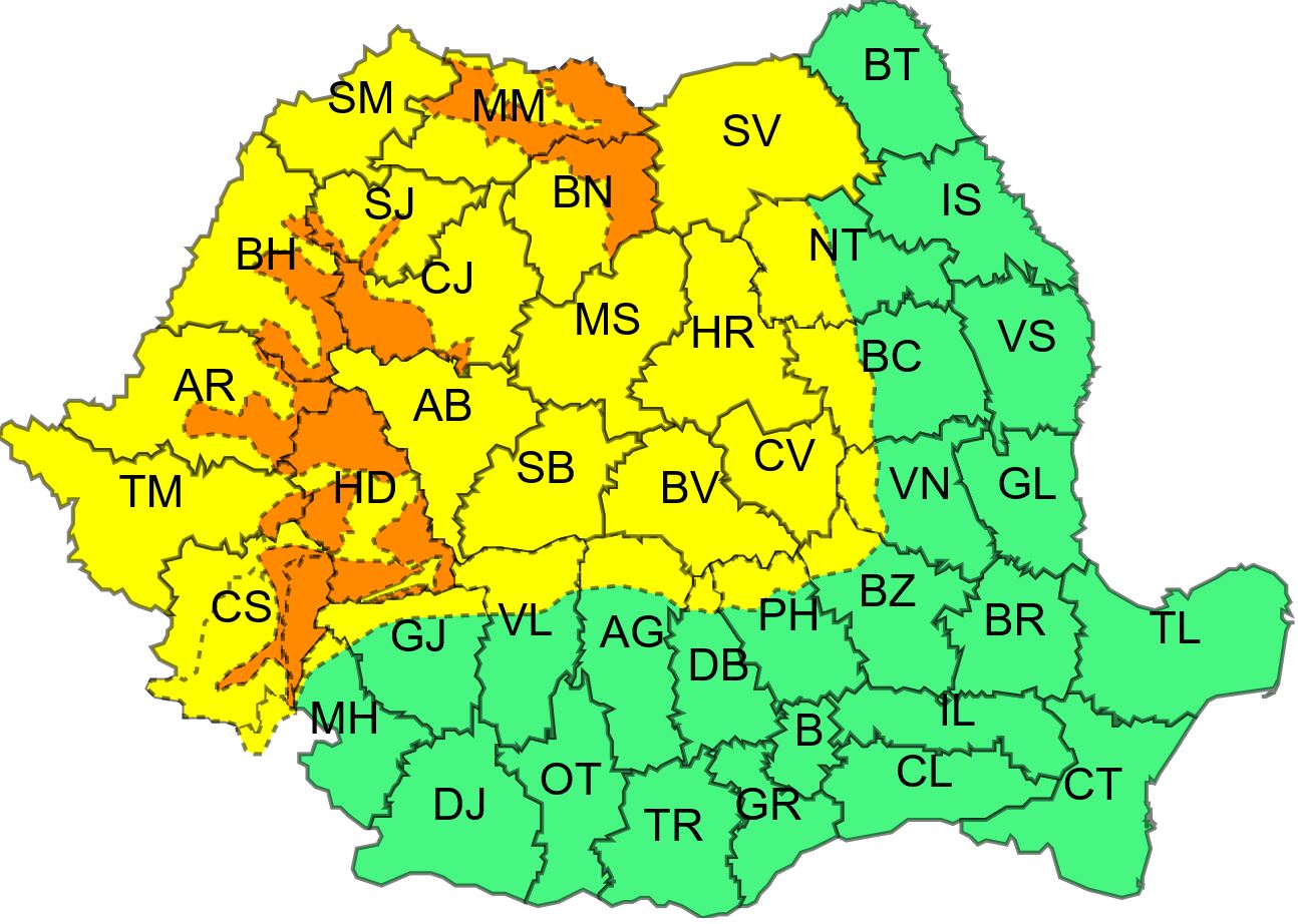 Cod portocaliu de precipitaţii abundente în 9 judeţe | Cuvântul Libertăţii