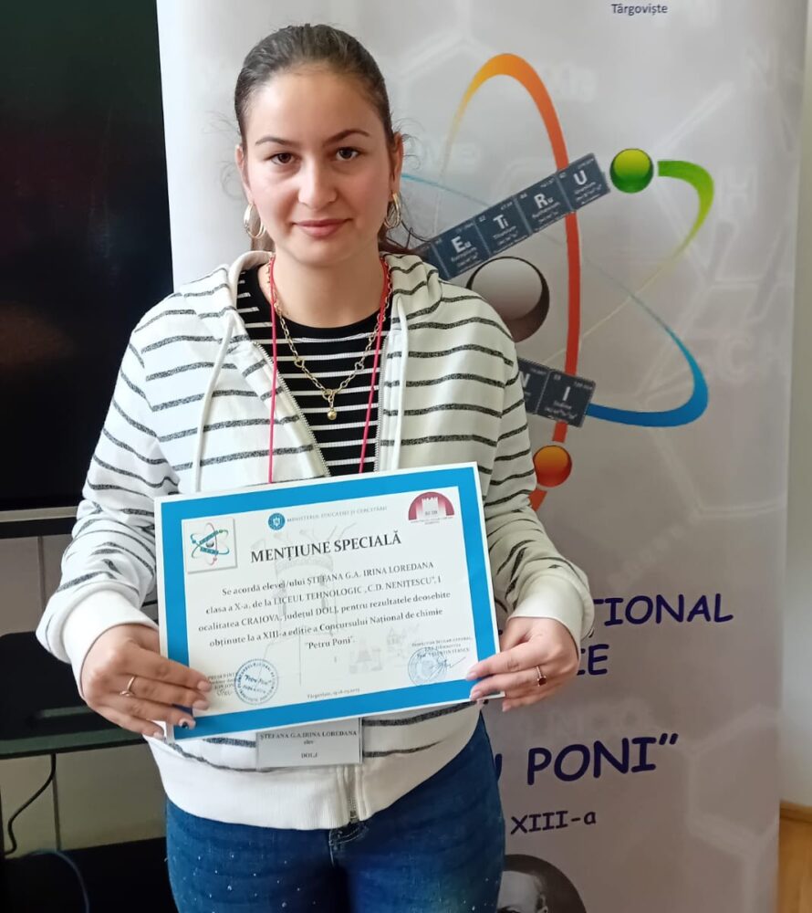 O elevă din Craiova – mențiune specială la Concursul Național de Chimie ...